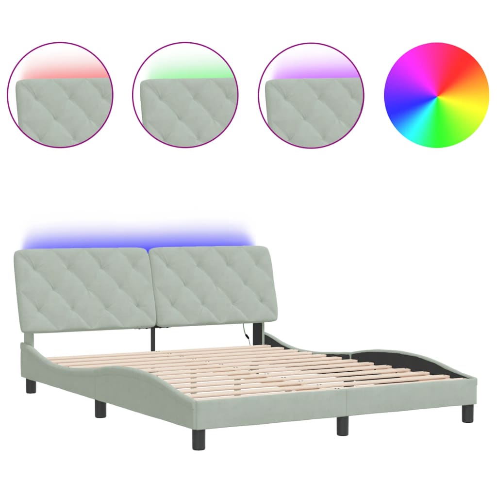 Estructura cama con luces LED terciopelo gris claro 160x200 cm | Leroy ...