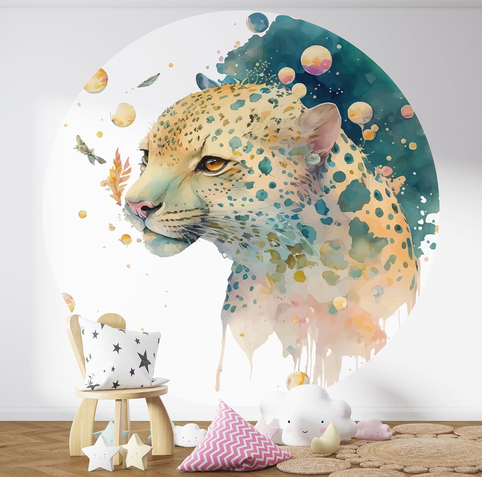 Papel pintado redondo para niños - Infantil - Leopardo - Diámetro 195 ...
