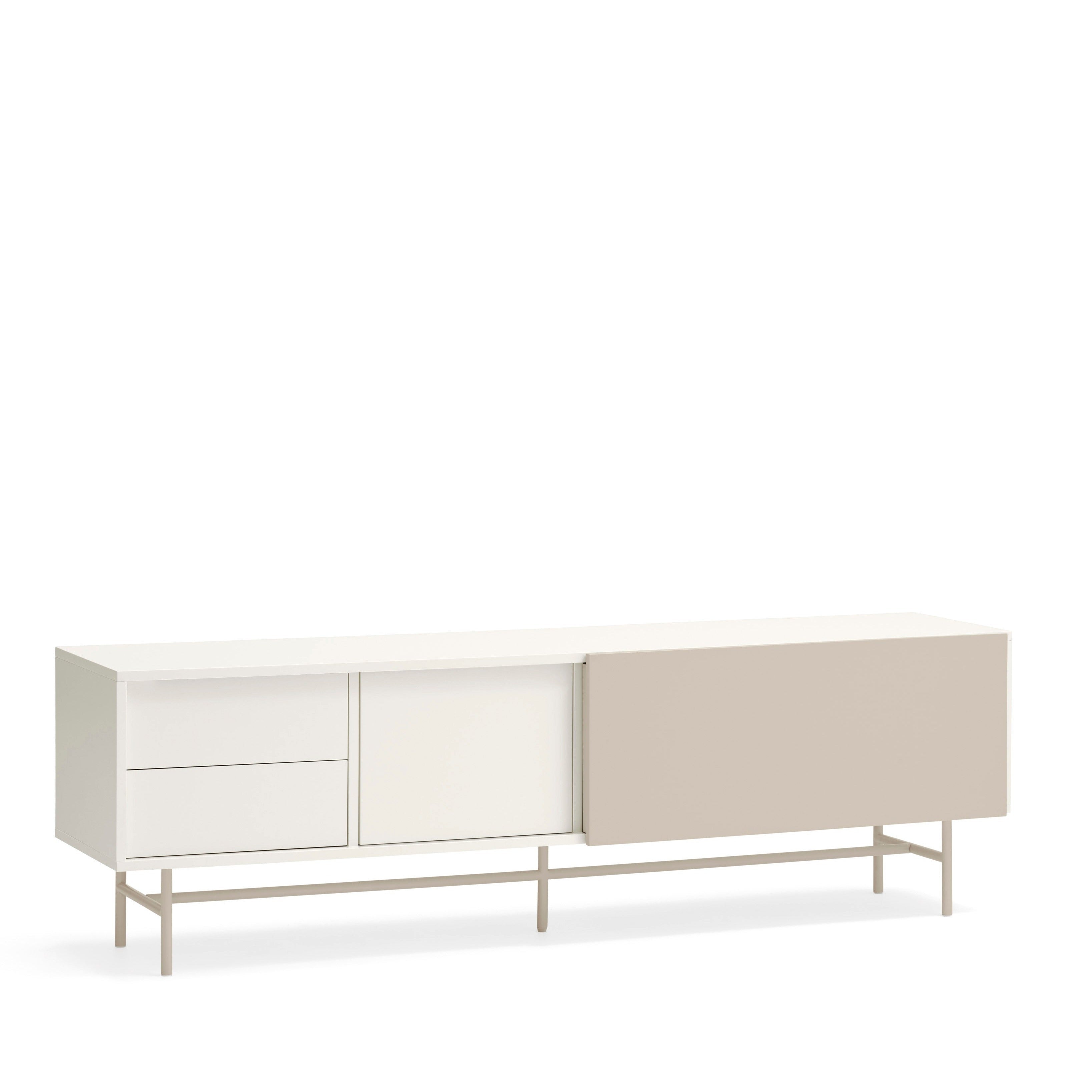 Meuble TV avec 2 portes et 2 tiroirs en fer laqué crème pied 180x56 cm ...
