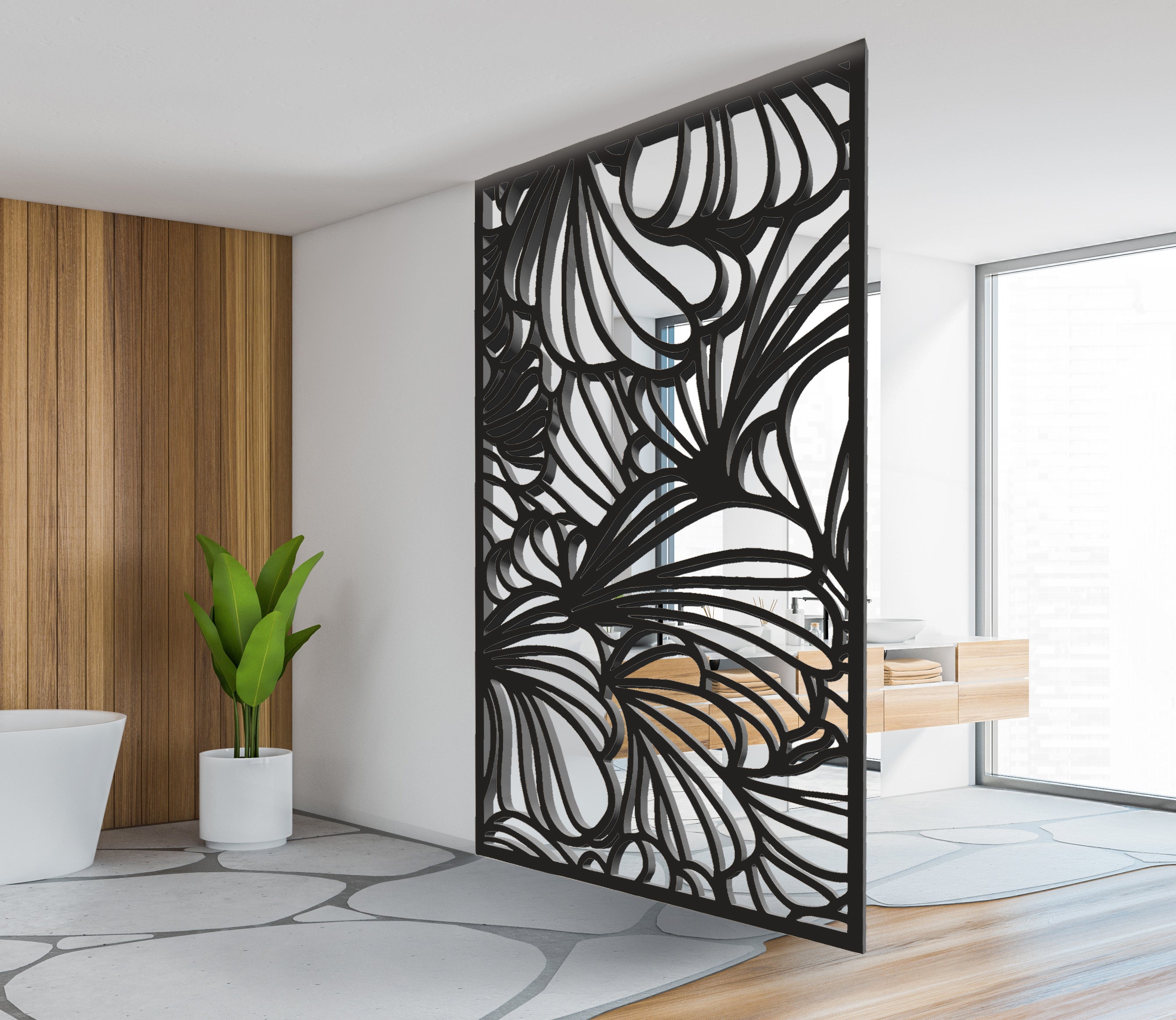 CLOISON DE SEPARATION BOIS TYPE Claustra décorative AMBIANCE MDF Noir ...