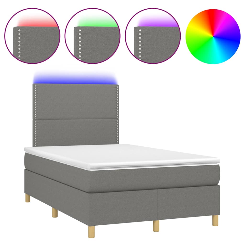 Cama box spring con colchón y LED tela marrón oscuro 120x190 cm ...