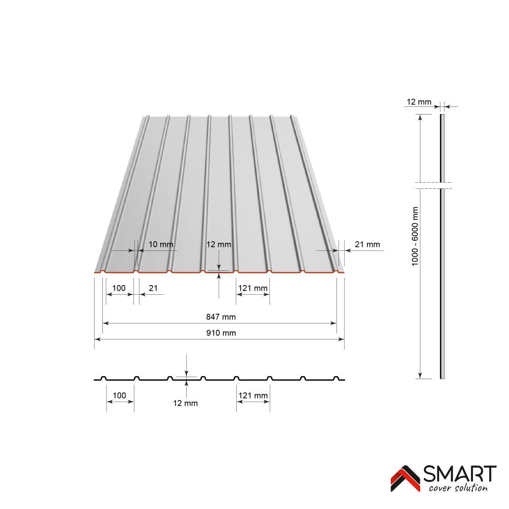 Tôle bac acier - Toiture - Couverture - plaque H12 Coloris Noir Brillant RAL 9005 Dimensions ...