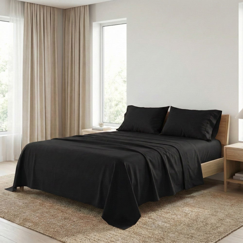 Set de Draps de Lit en Coton en couleur unie noir STRONG fabriqué en ...