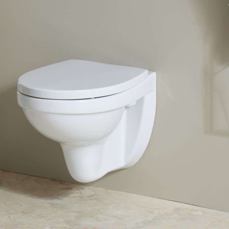 Cuvette suspendue NF blanche en céramique + abattant blanc | Bricoman