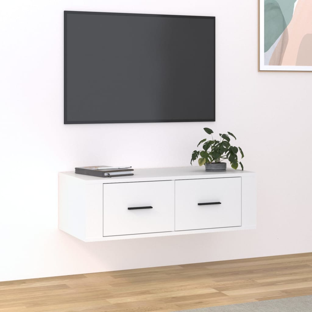 Meuble TV，Banc TV Moderne，Meuble de Rangement suspendu Blanc 80x36x25 ...