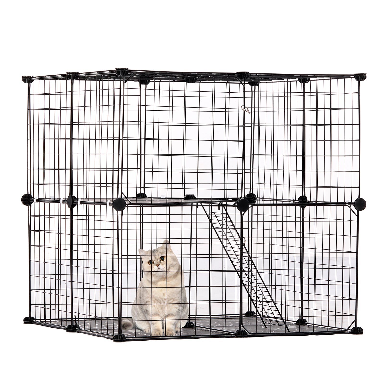Cage pour Chat 2 Niveaux,VEVOR Enclos Modulable en Fil Métallique ...