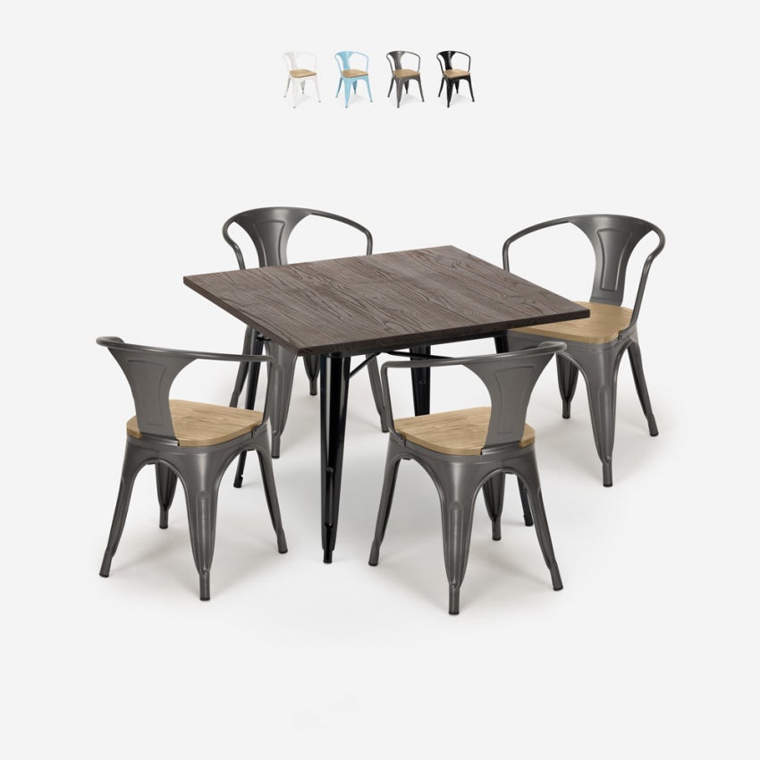 Table 80x80 + 4 chaises style en métal cuisine et bar hustle black top ...