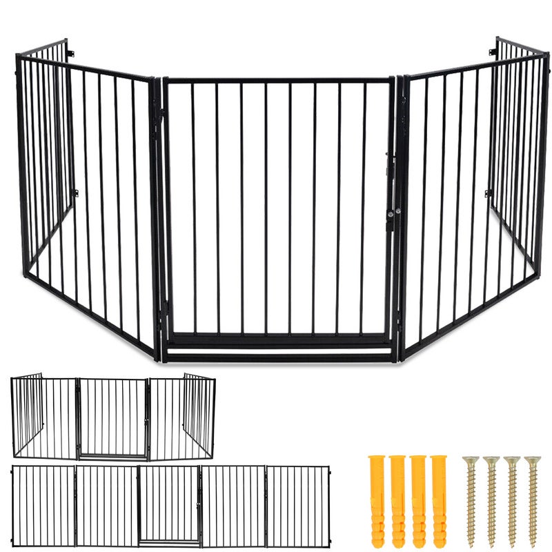 5 piezas Valla Chimenea de Metal con Puerta Negra, 304cm Valla Chimenea ...