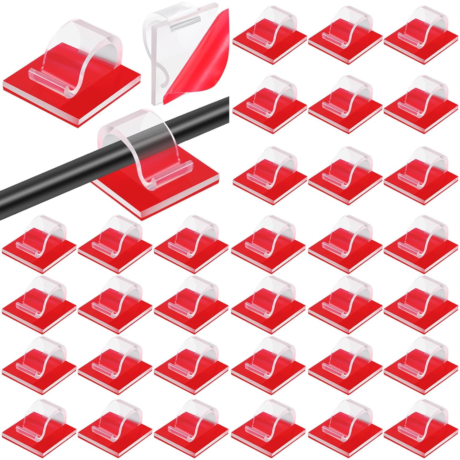 120 clips autoadhesivos para cables (transparentes, tamaño pequeño ...