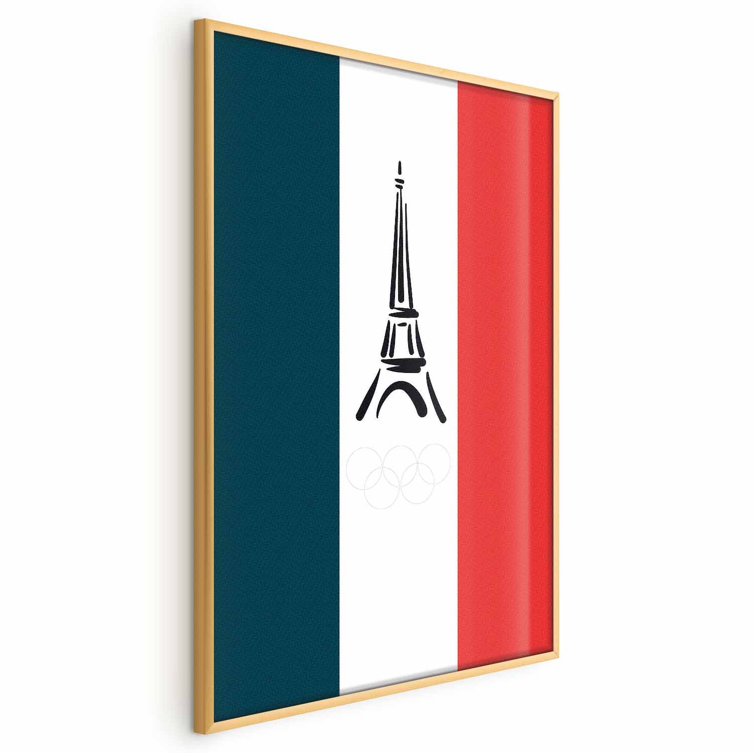 Exclusivité J.O -Poster - Tour Eiffel graphique sur fond de drapeau ...