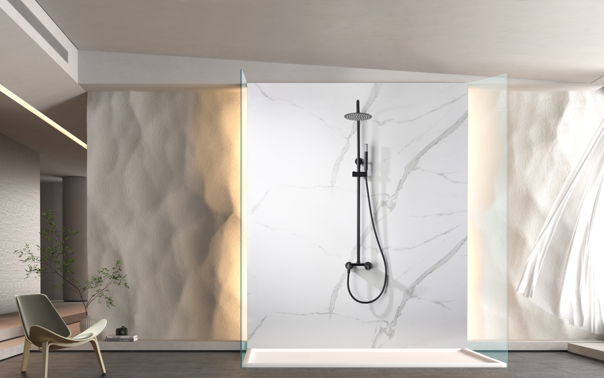 Set doccia monocomando nero opaco, corpo in ottone, asta estensibile ...