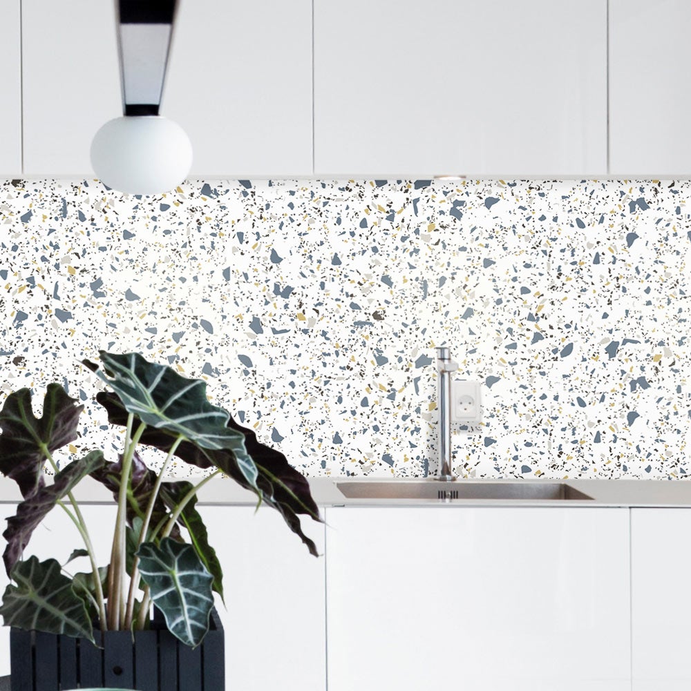 Salpicadero de cocina adhesivo Terrazzo Azul - 400 x 50 cm | Leroy Merlin