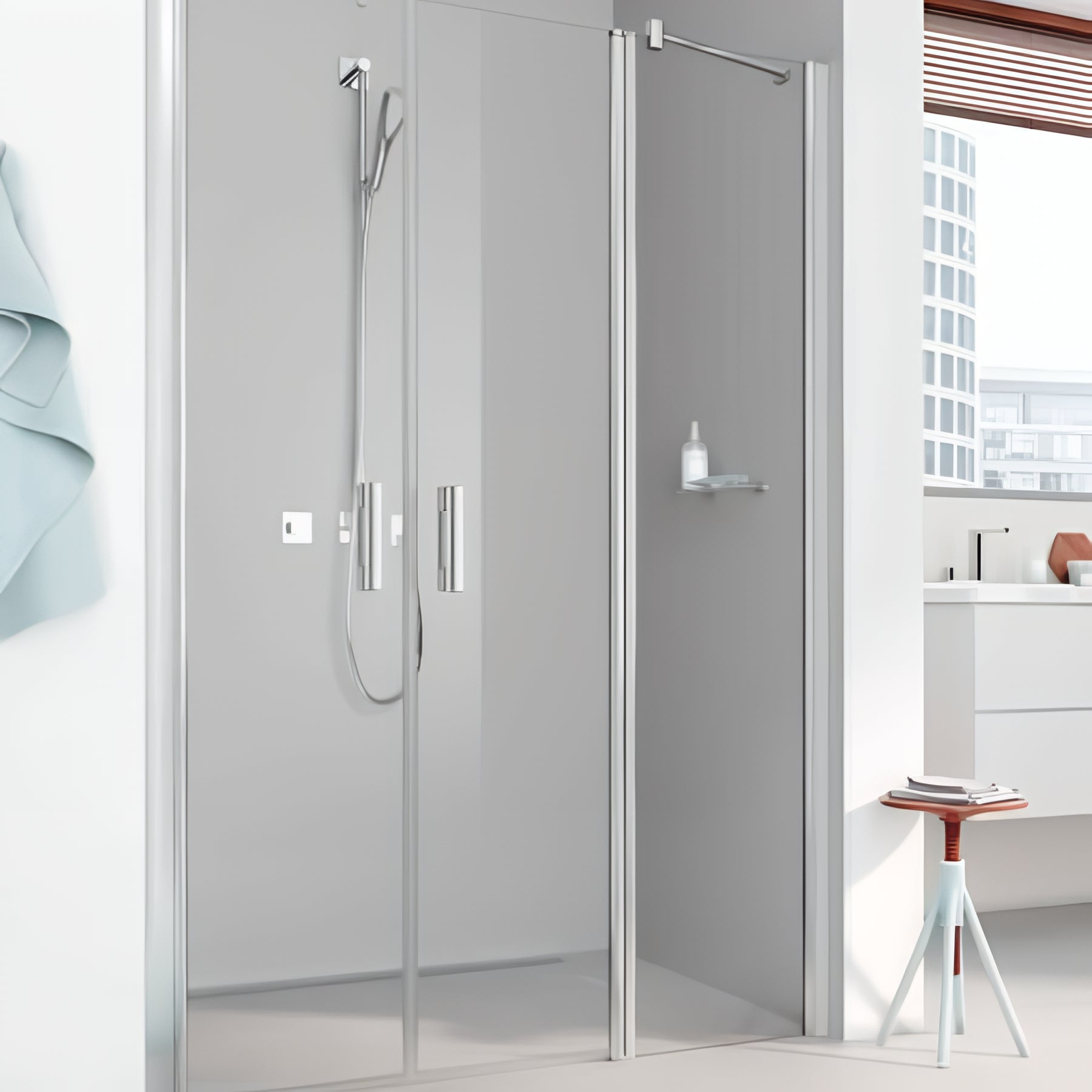 Paroi de douche 2 battants largeur 180 cm hauteur 200 cm profilé argent ...