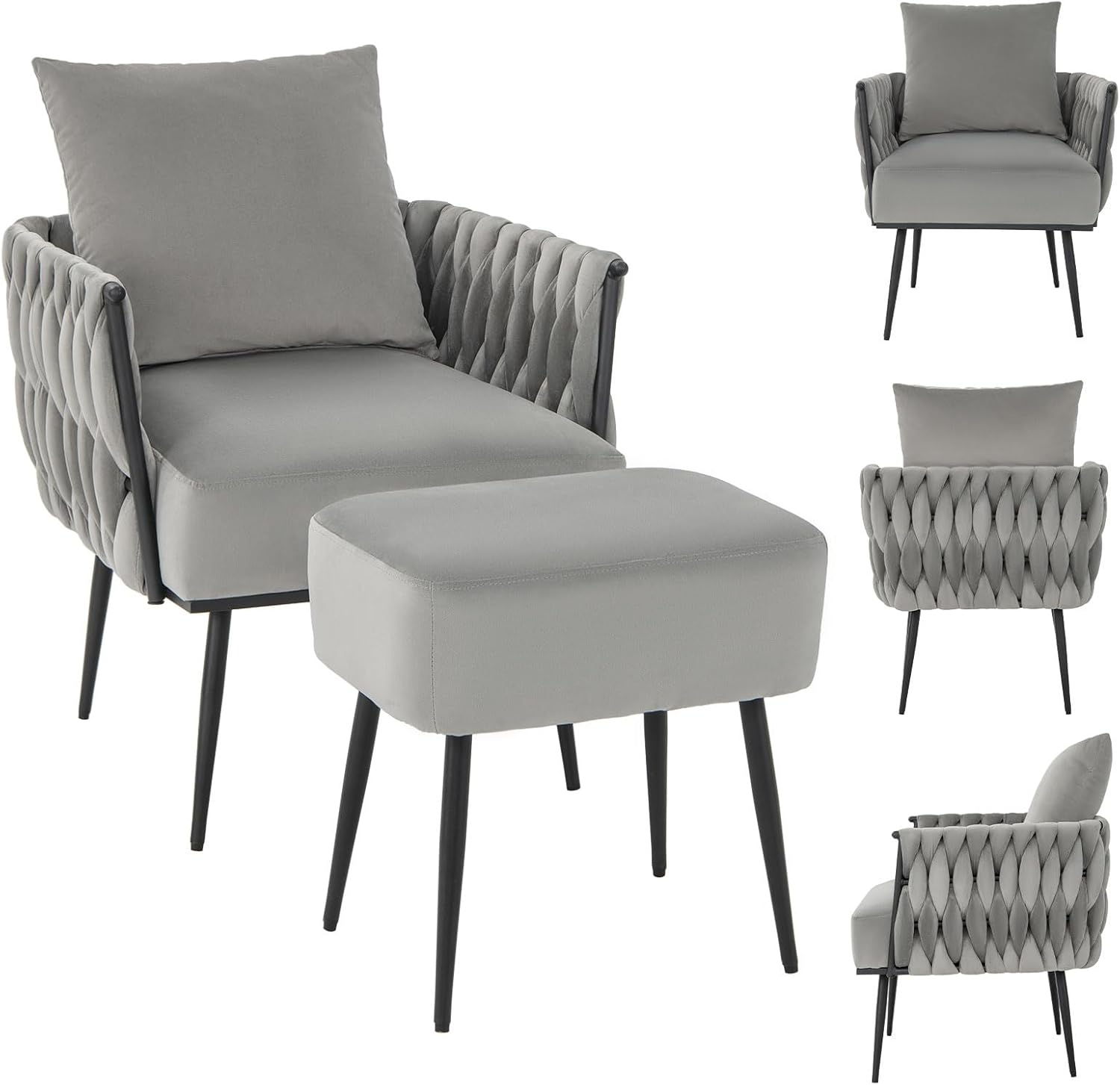 Sillón Con Taburete, Otomano y Patas de Metal - Sillón de Salón de ...