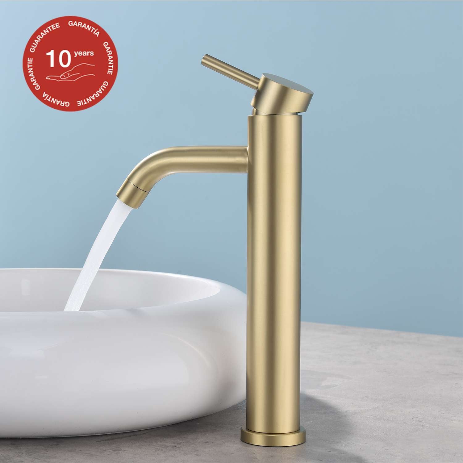 Miscelatore lavabo alto SKY BATH oro spazzolato Inox S304 serie Rock ...