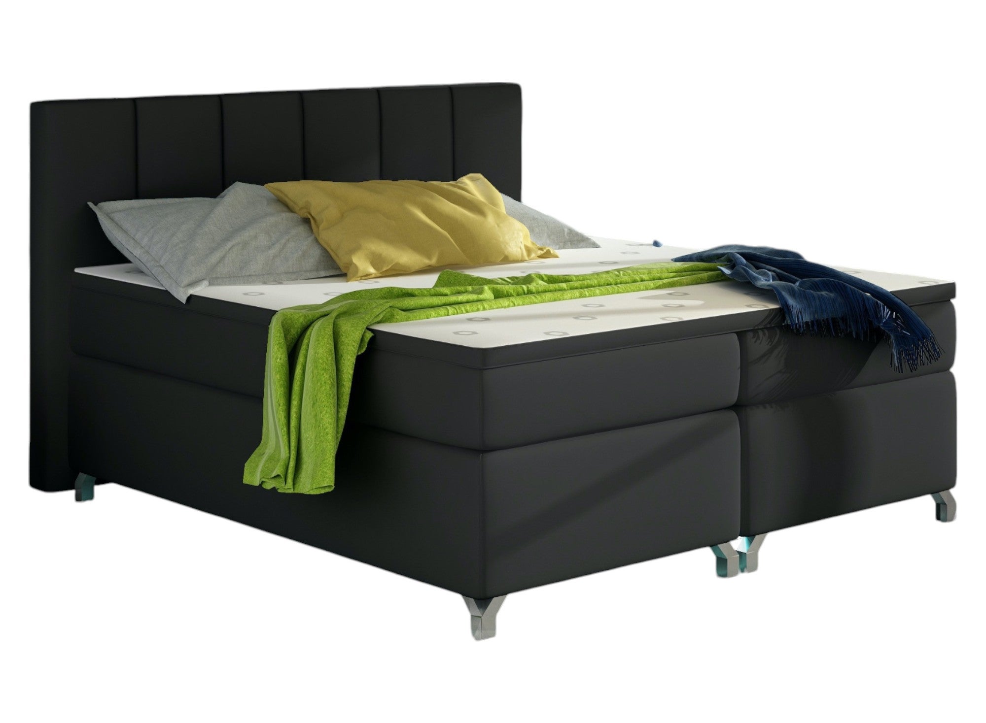 Lit boxspring 140x200 simili cuir noir Balfor | Leroy Merlin