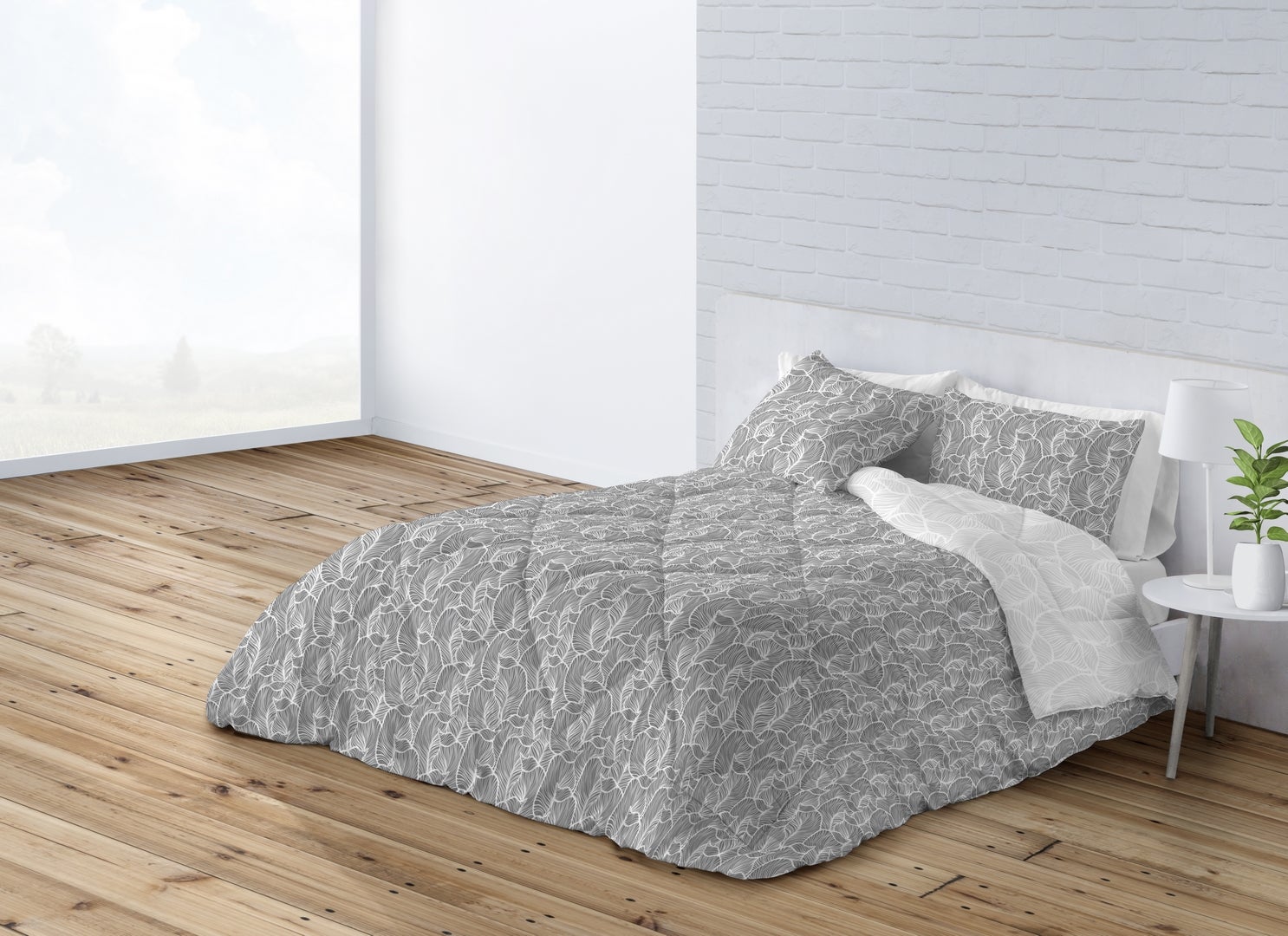 Edredón Nórdico Reversible Estampado Cama 150 (250x260) Jane Gris ...