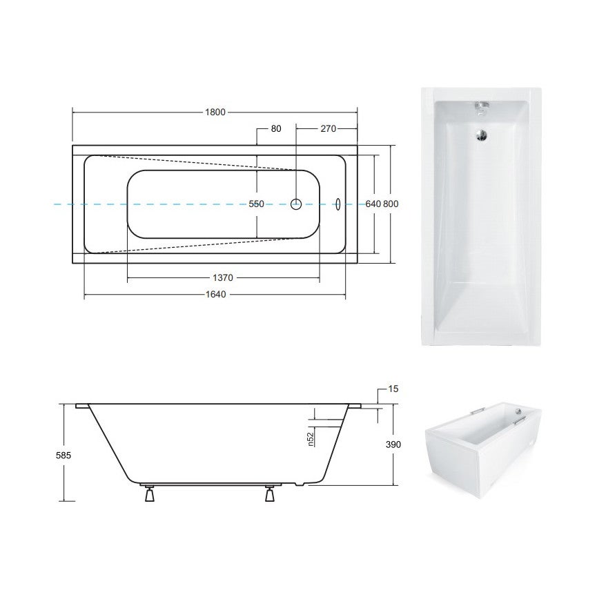 Baignoire Modern Ultra-slim - Dimensions: 180cm | Leroy Merlin