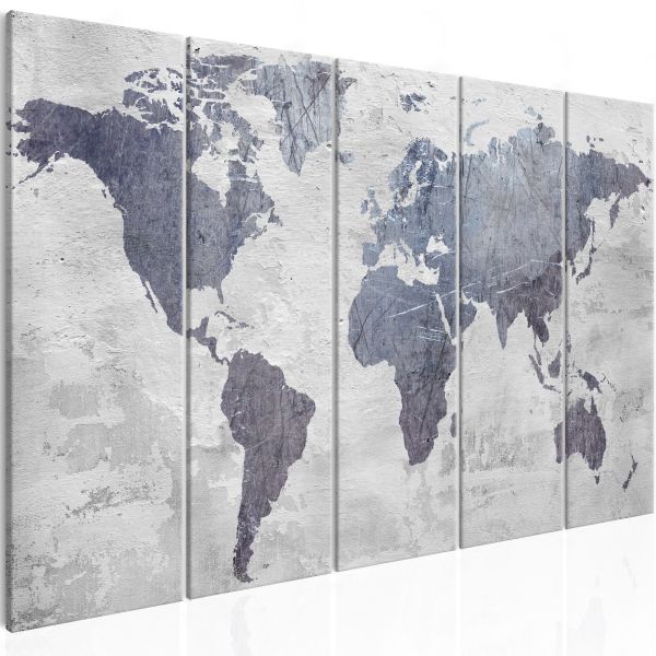 Tableau Cartes du monde Concrete World Map (5 Parts) Narrow 200x80 cm ...