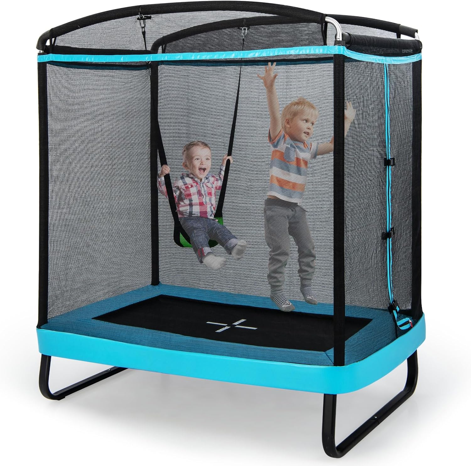 Trampolina dziecięca 2 w 1 z huśtawką, prostokątna trampolina ogrodowa ...