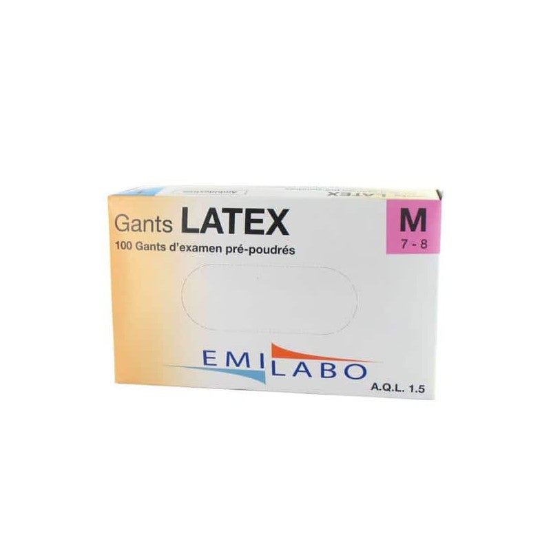 Boite de 100 Gants Latex pré-poudrés Taille M / 7-8 EMILABO | Leroy Merlin