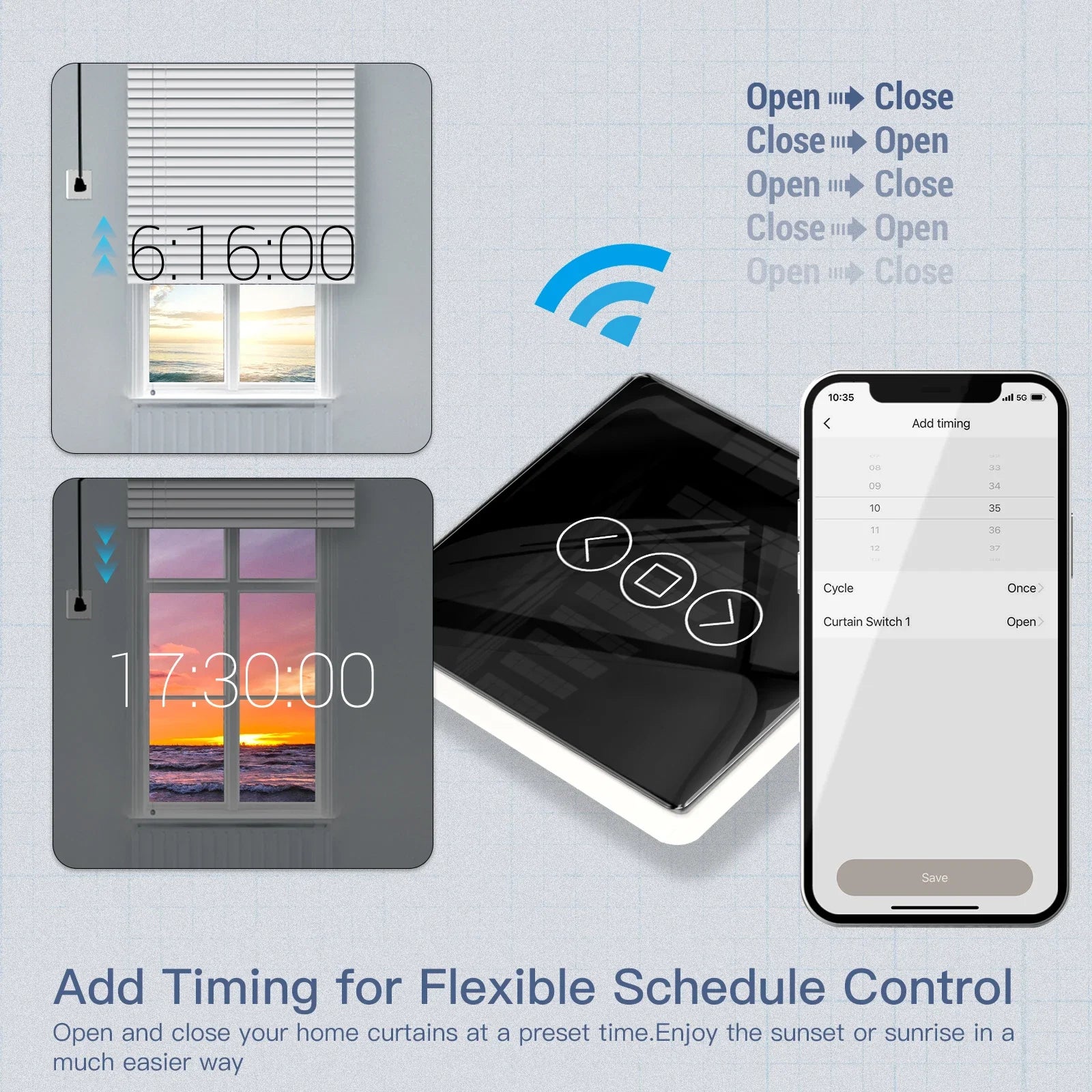ZAEWRY Interruptor de cortina con pantalla táctil curva, control ...