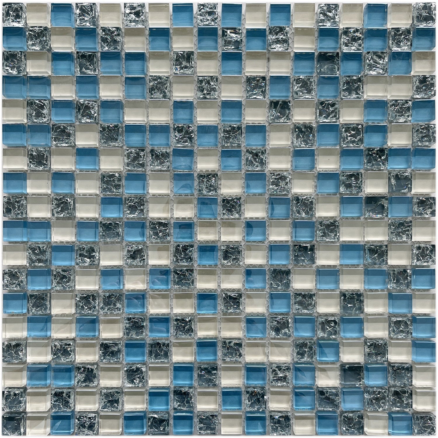 Mosaïque de verre sur maille de verre bleu clair et transparent pour ...