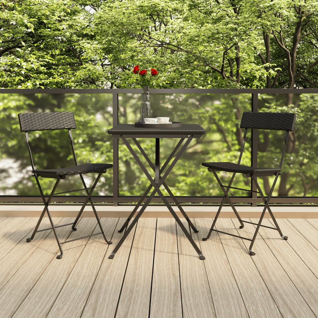 vidaXL Set Pieghevole da Bistro 3 pz Nero in Polyrattan
