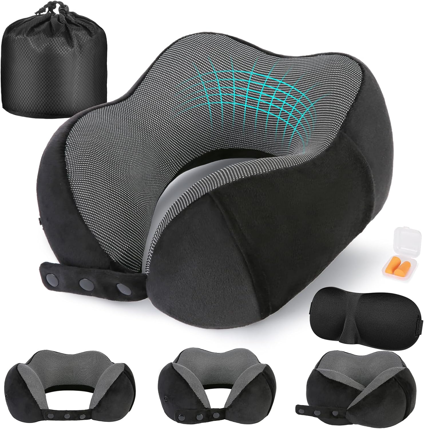 Coussin de Cou pour Voyage en Mousse Mémoire - Ergonomique, Ajustable ...
