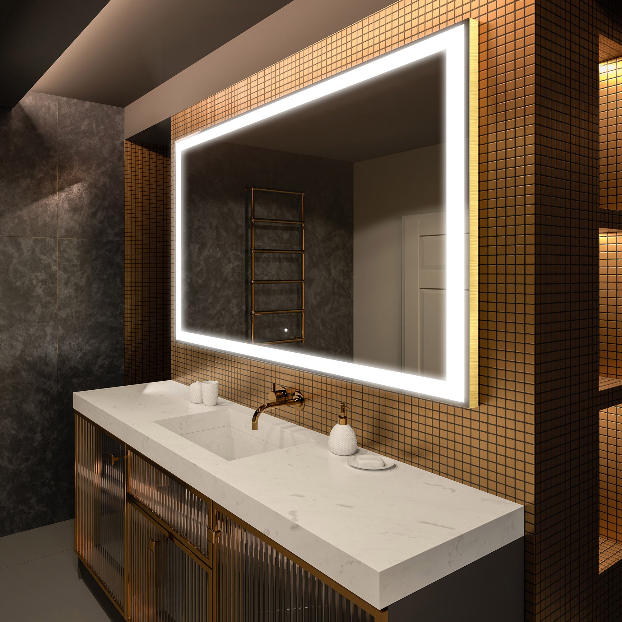 Miroir de salle de bain lumineux - Miroir 100x100cm carré - Miroir LED ...