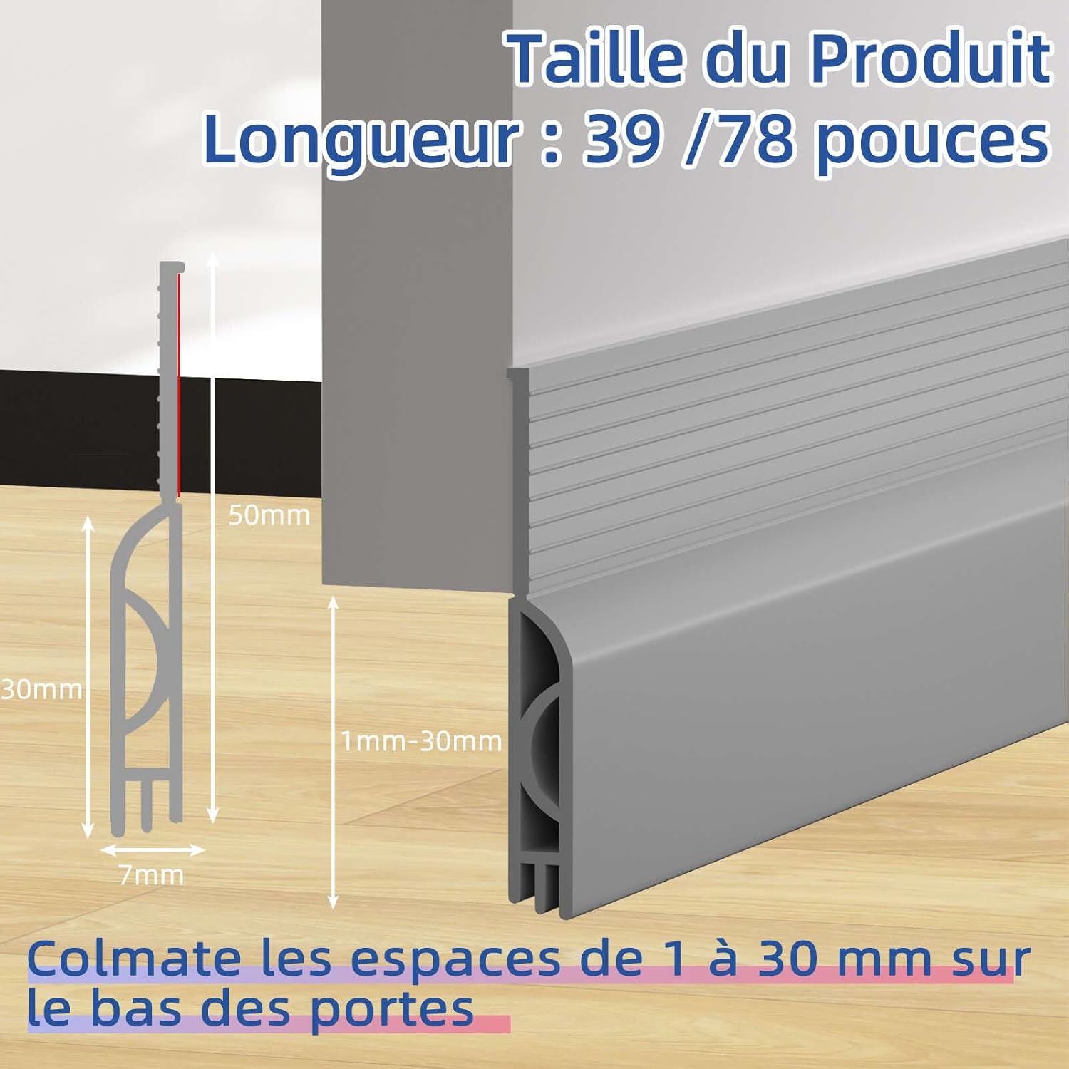 Bas de Porte Isolant 100 cm, Auto-Adhésif Boudin de Porte, Silicone ...