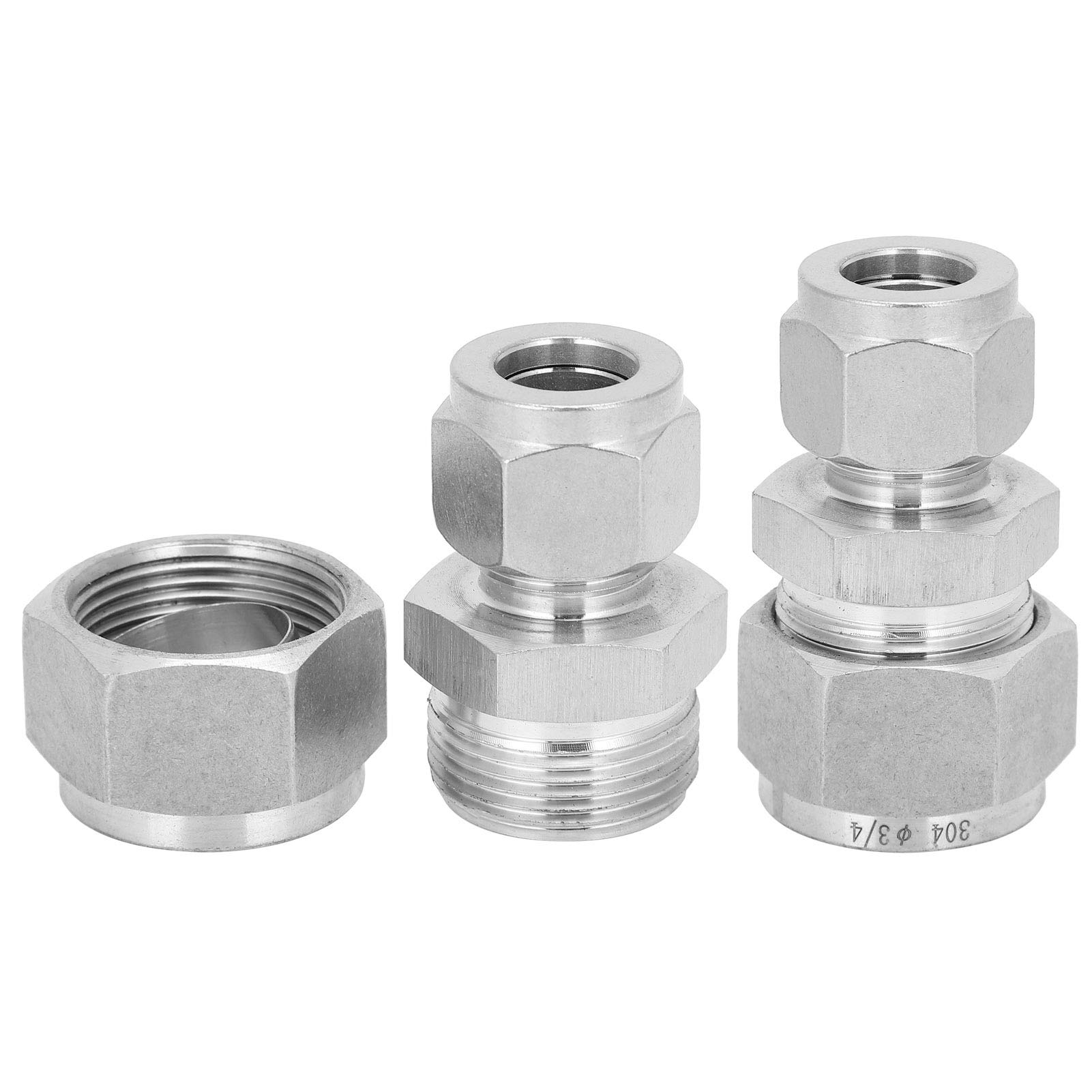 Adaptateur de tube de compression 2 pièces en acier inoxydable 304 à double virole droite (F1/2 ...