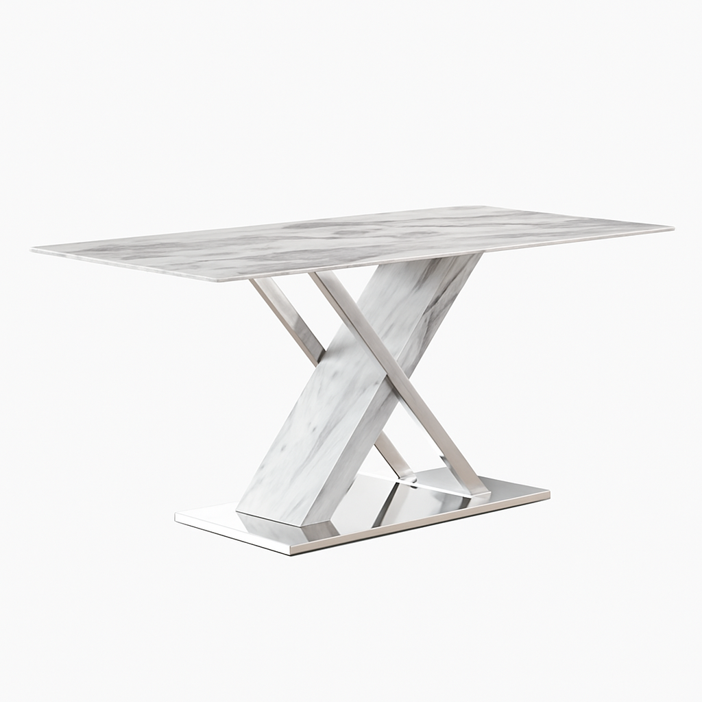 MF - Table à manger Modèle SIGRID - Structure en acier inoxydable, DM ...