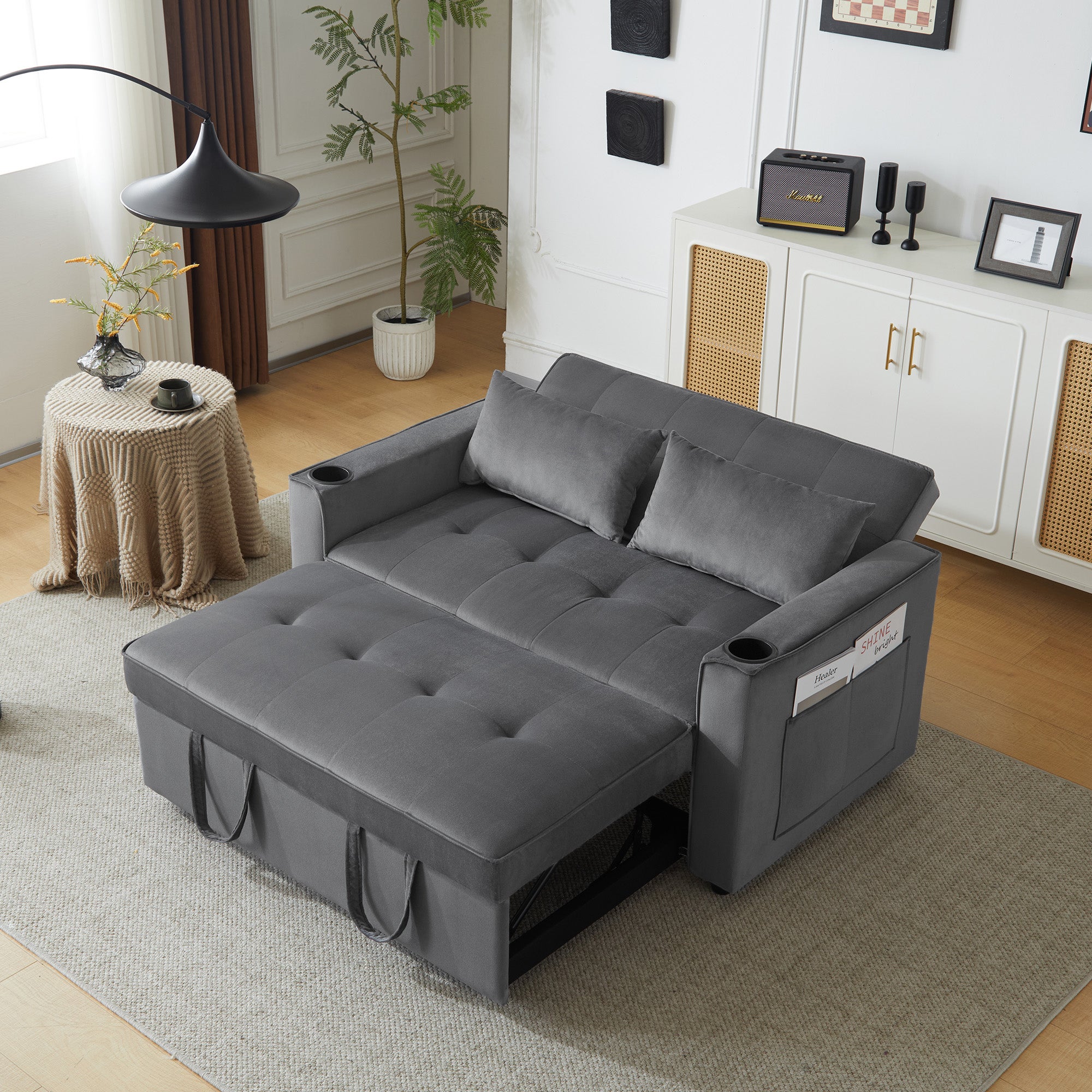 Sofá cama plegable ajustable en varios ángulos - 2 plazas - tejido de terciopelo - con ...