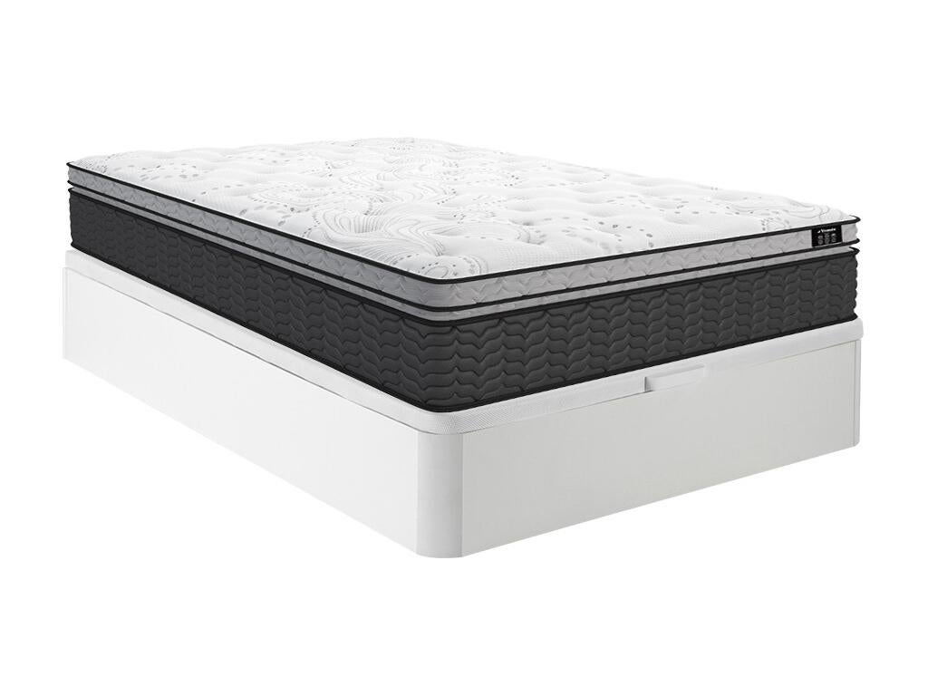 Ensemble 140 x 190 cm sommier coffre blanc + matelas hybride ressorts ...