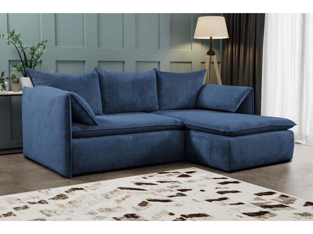 Sofá cama rinconera de terciopelo de canalé azul marino TEODORA de ...