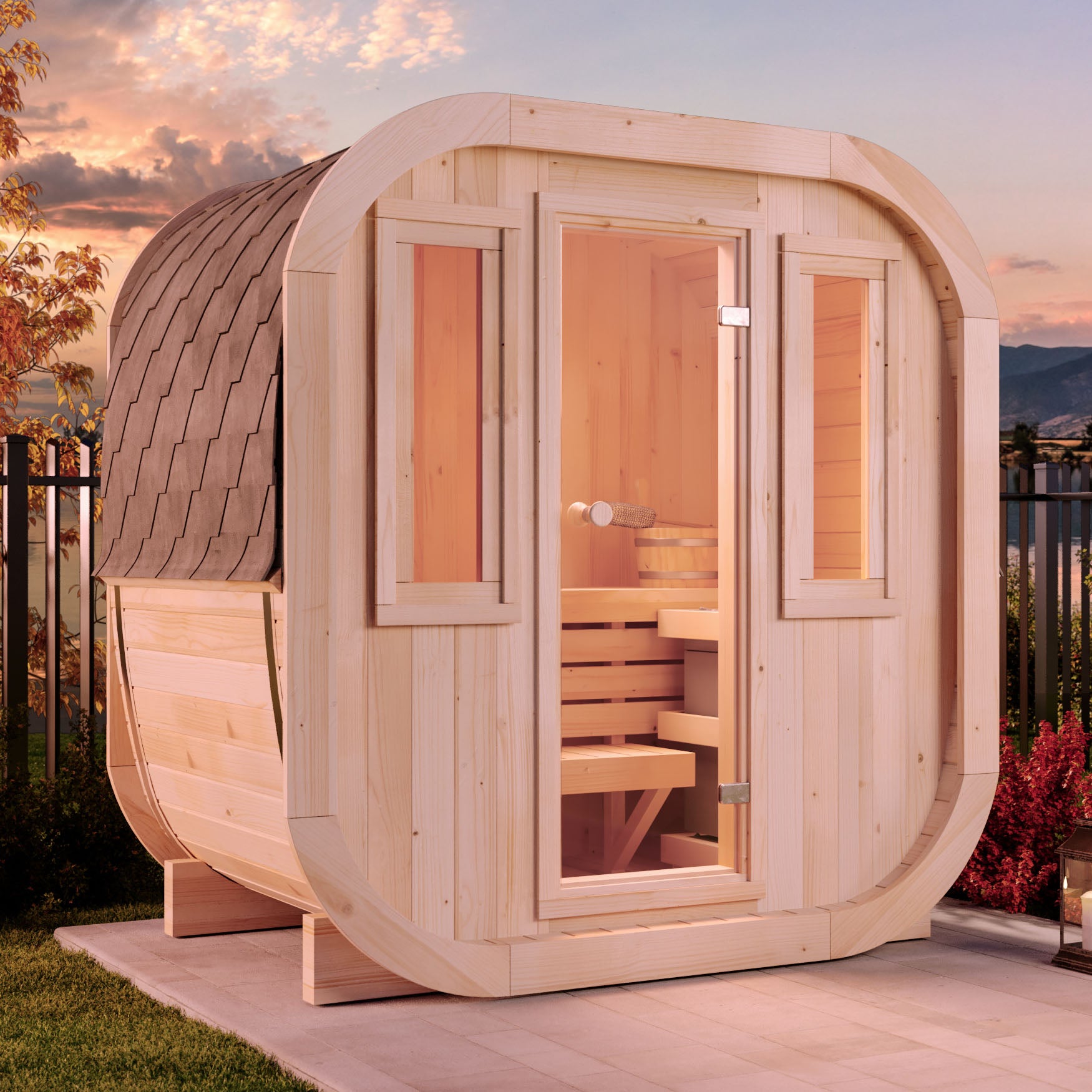 Sauna en fût ScandiCube Mini XXS FinnTherm, 2.1x1.3m dim. ext. (cas ...