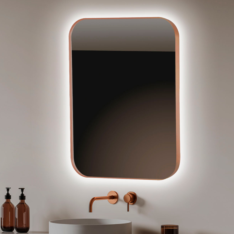 Espejo de Baño LED Retroiluminado B-961 con Marco Oro Rosa – 80 x 100 ...