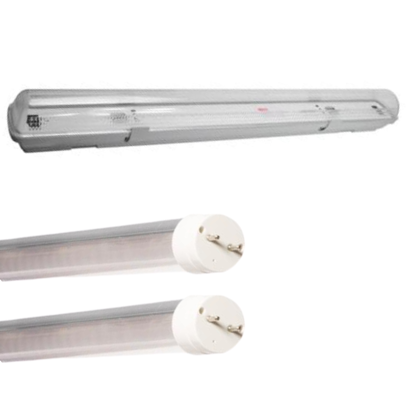 Kit de Réglette LED Etanche Double pour Tubes T8 60cm IP65 (2 Tubes ...
