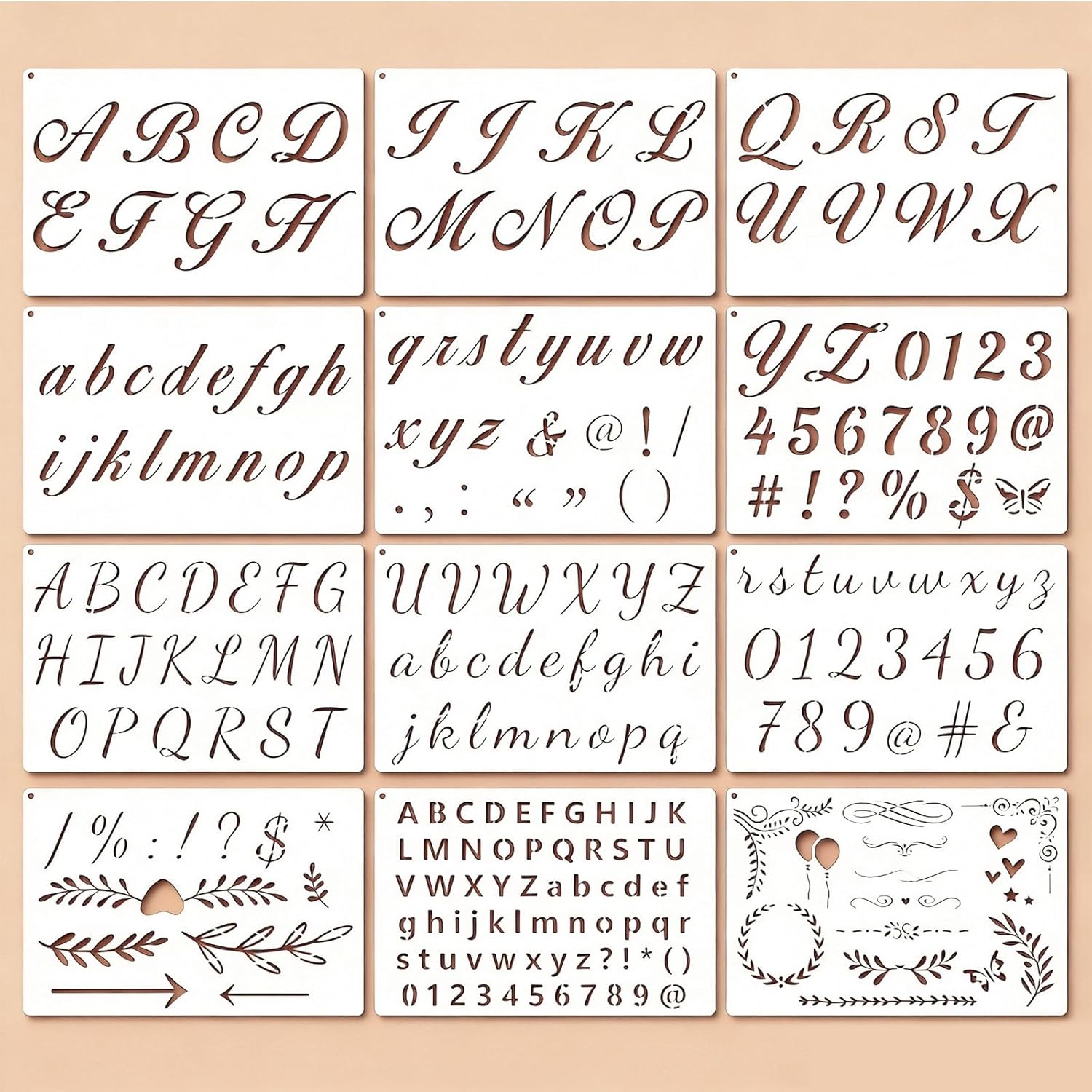 12 plantillas de letras y números, plantilla de alfabeto grande de 21 x ...