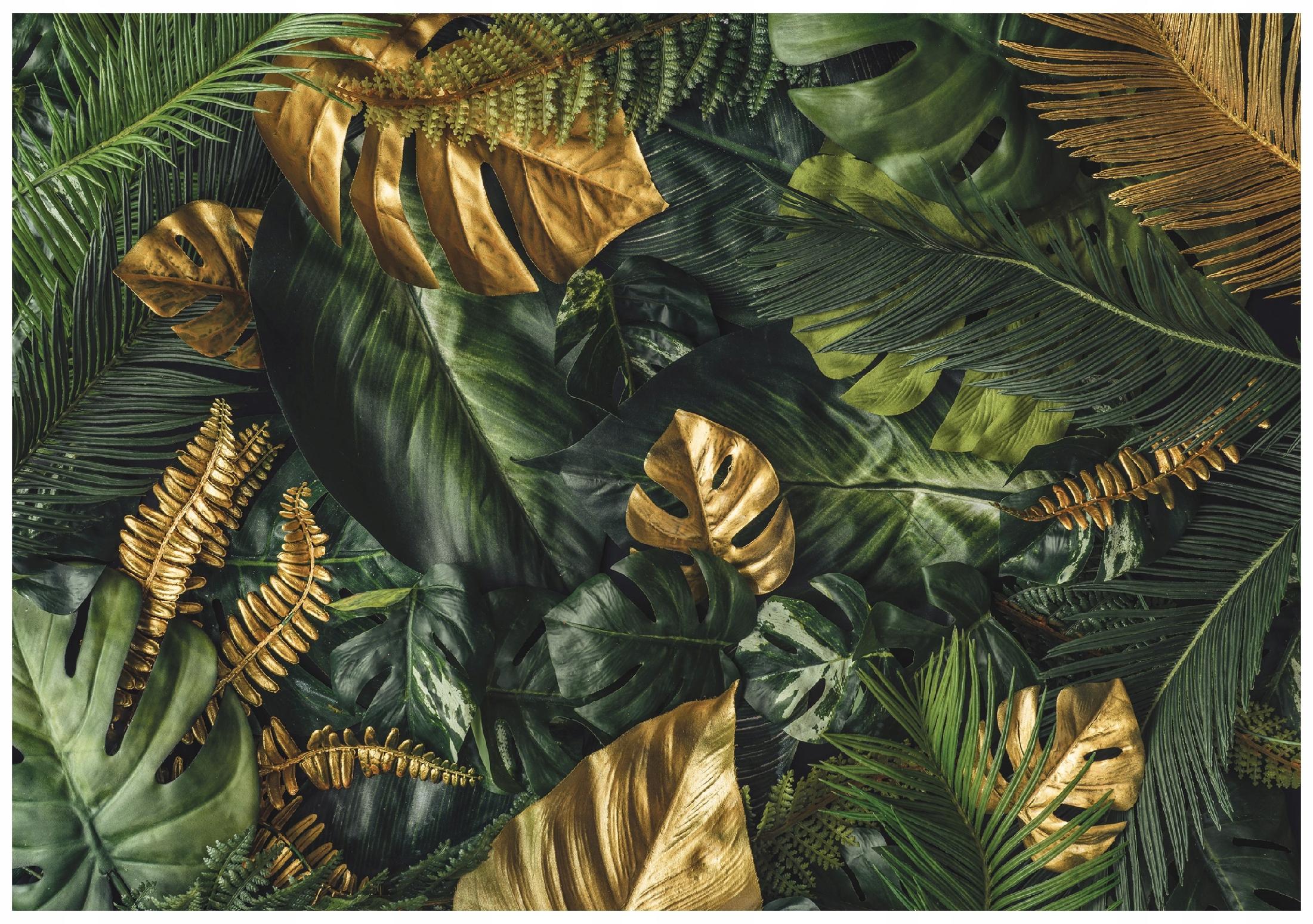 Papier Peint Feuilles Nature Vert Doré Intissé Panoramique 250x175 cm ...