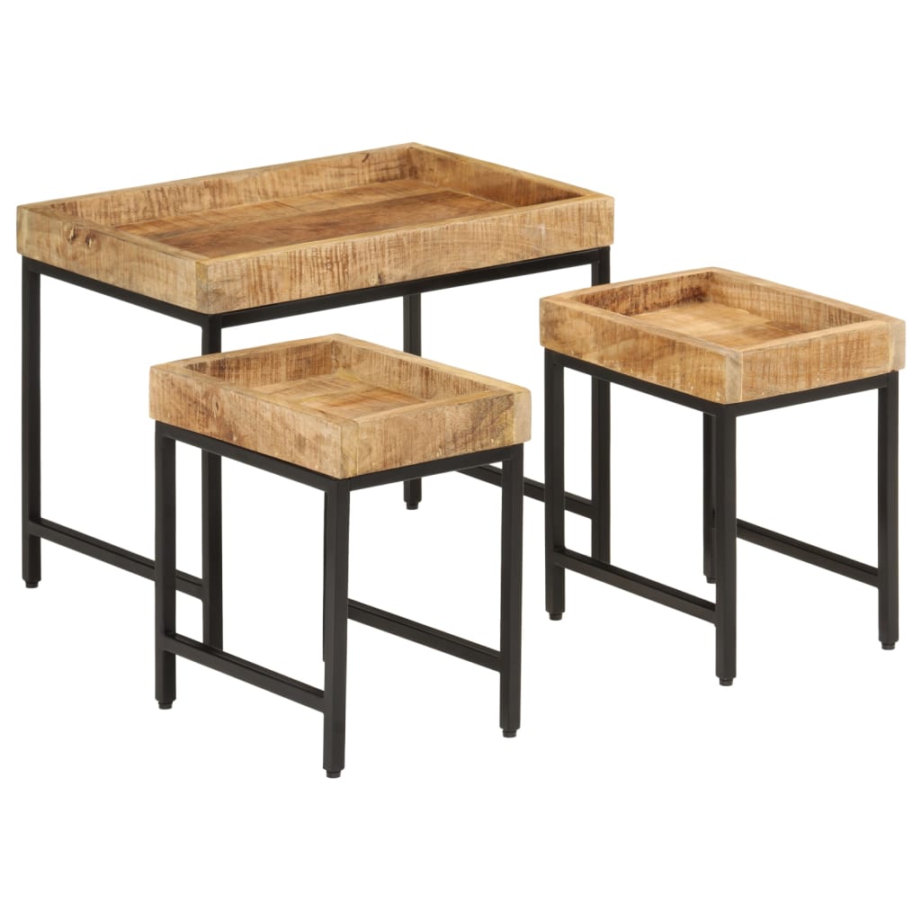 Maison Exclusive Mesas Apilables 3 Piezas Madera De Mango Rugosa