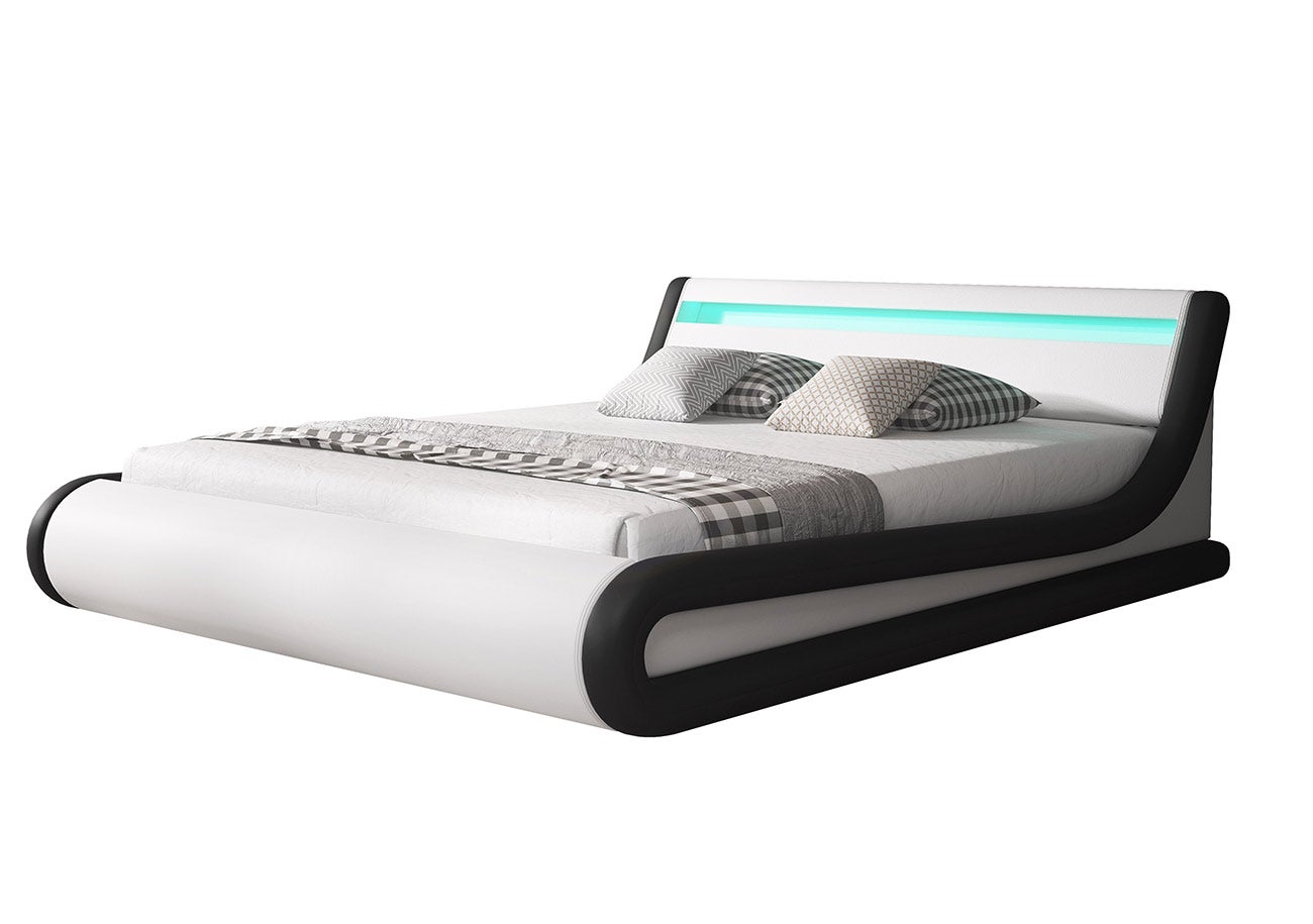 Cama Canapé de matrimonio | Cama doble con Cabecero y Somier | LED ...