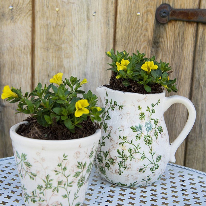 Pot de fleurs vert beige céramique 12x10cm | Leroy Merlin