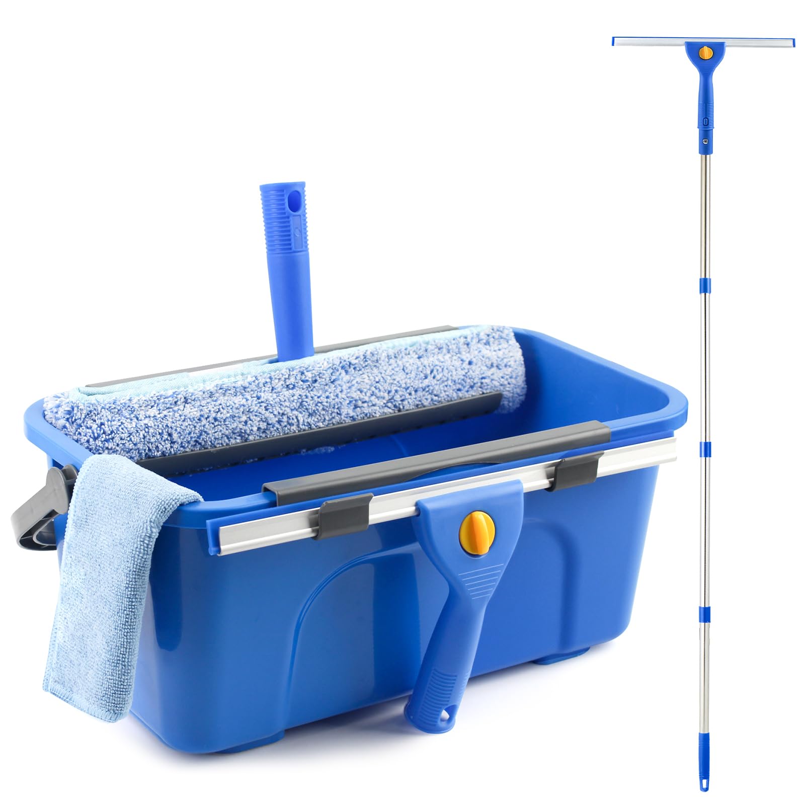 2 Kit de nettoyage de vitres extensible avec seau, raclette à vitres et ...