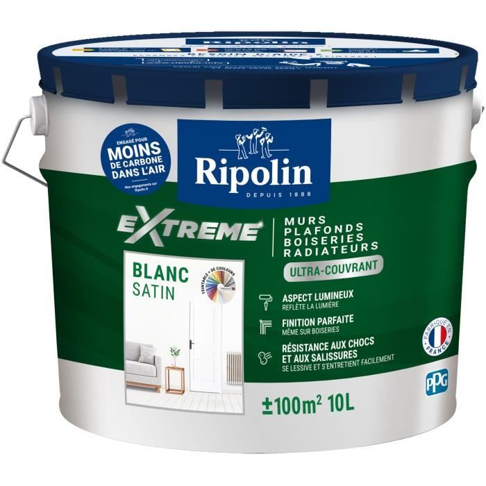 Peinture mur et plafond monocouche satin blanc 10L Ripolin | Leroy Merlin