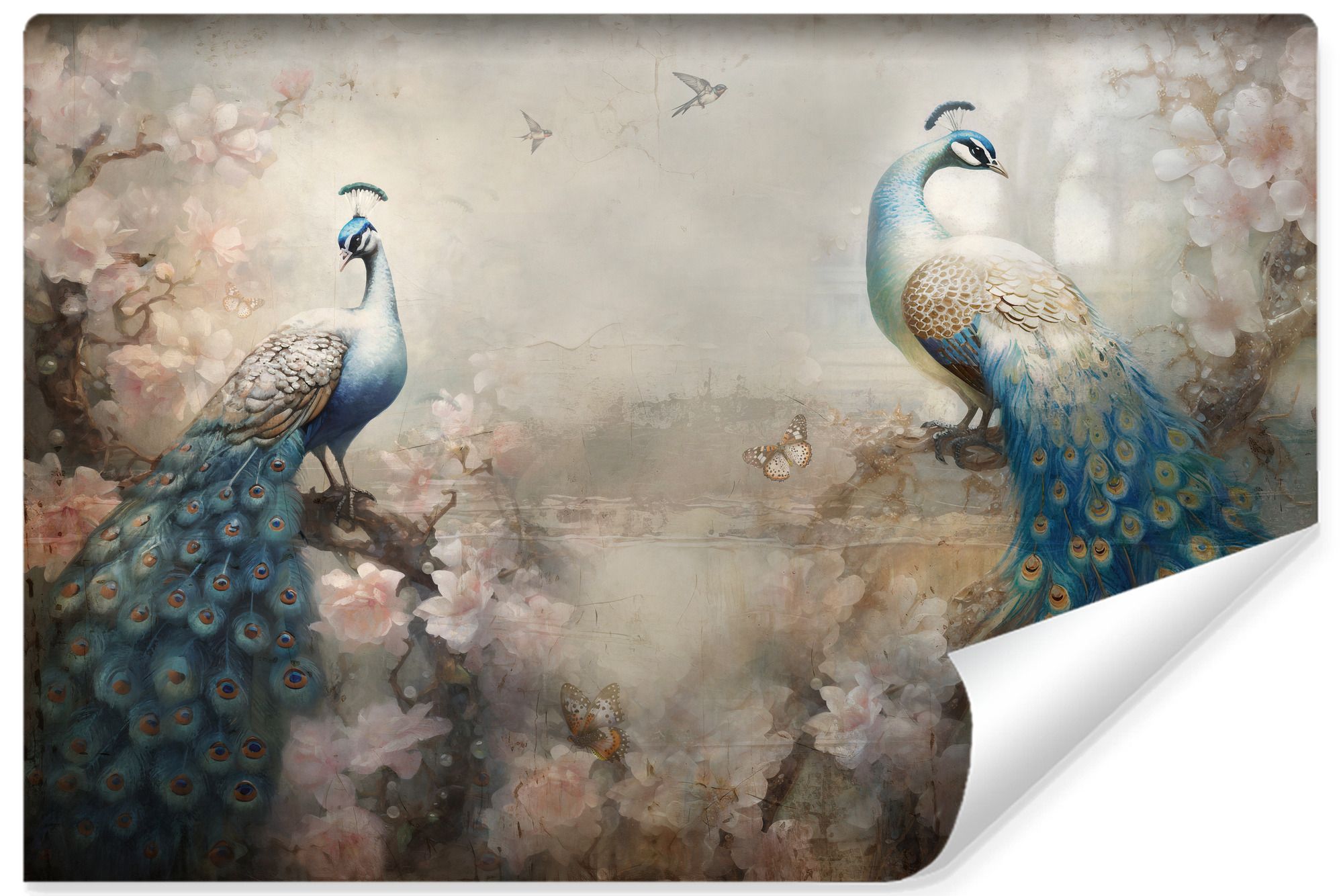 Papel Pintado Vlieseline Foto Flores Pájaros Pavos Reales Retro 270cm X 180cm Leroy Merlin