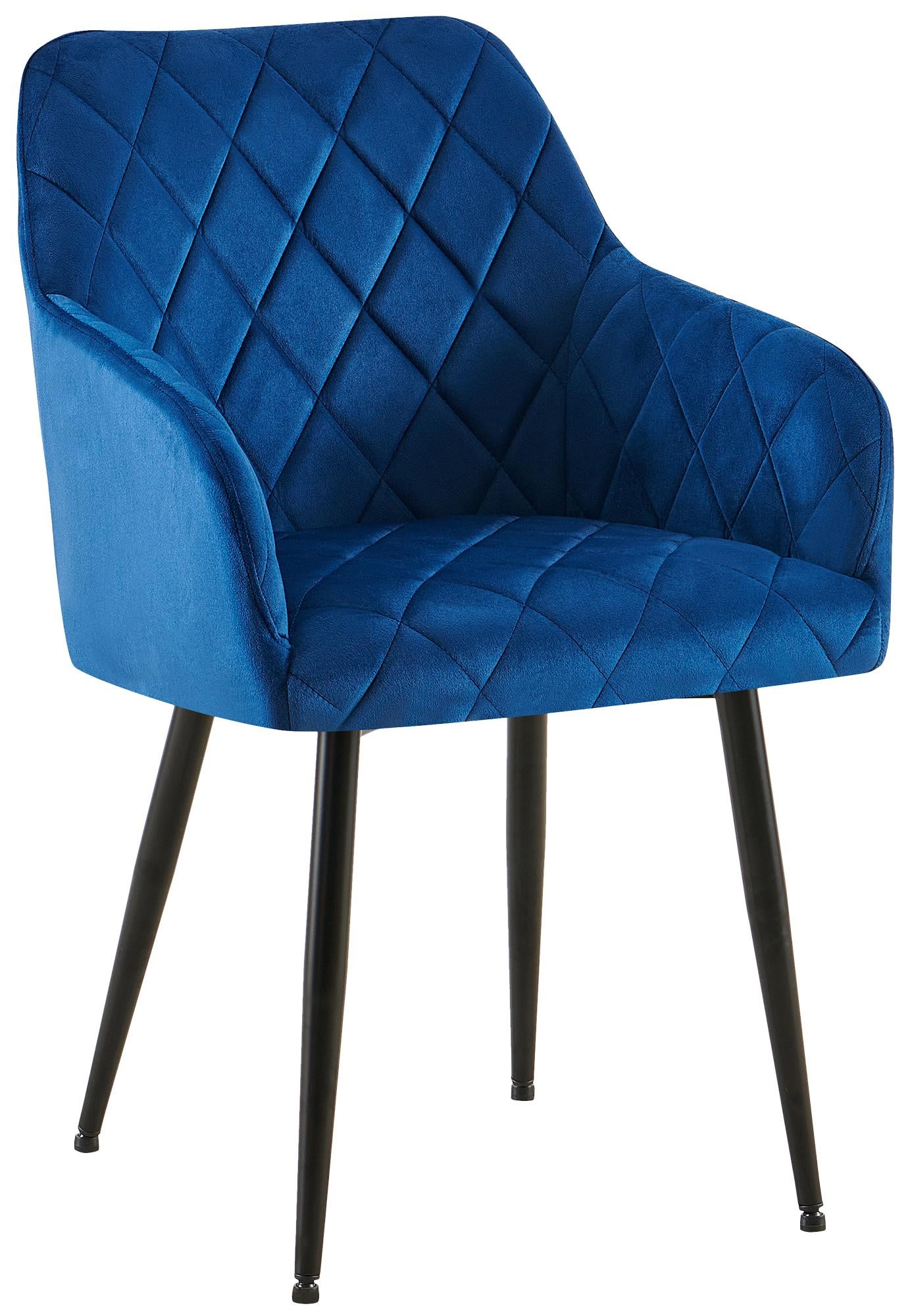 Chaise de salle à manger Monett velours Bleu foncé|Métal noir mat ...
