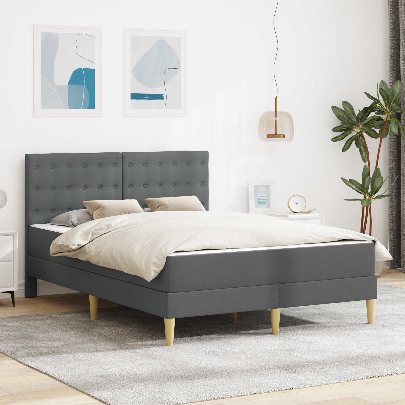 Estructura de cama con colchón Gris oscuro 140 x 190 cm tela | Leroy Merlin