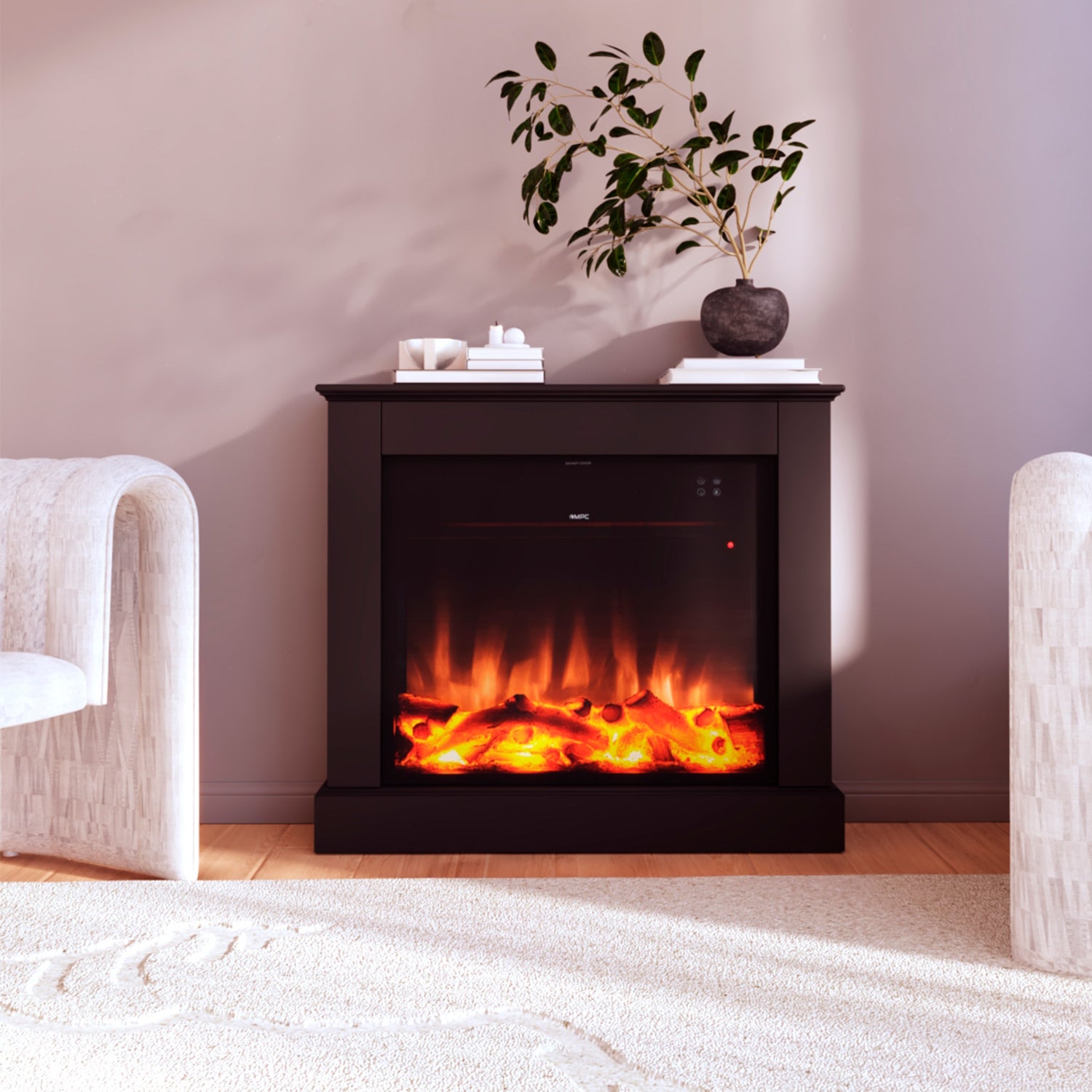 MPC Camillo Xxl Black Electric Fireplace, 75cm, Black Wood, 750W/1500W ...